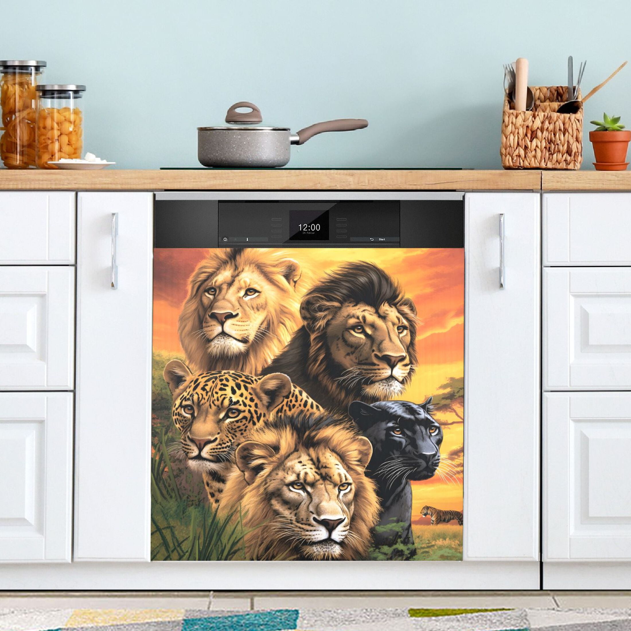 Poster Depicting Five Animals Lion Christmas Dishwasher Magnet Cover ...