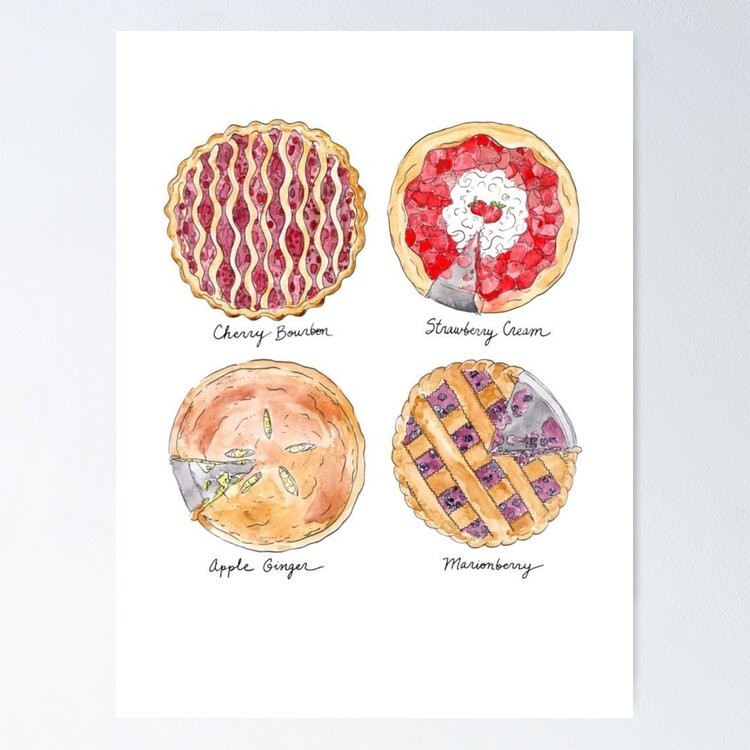 Poster Dessert Pies Print, Pie Art, Kitchen Art and Print, House ...