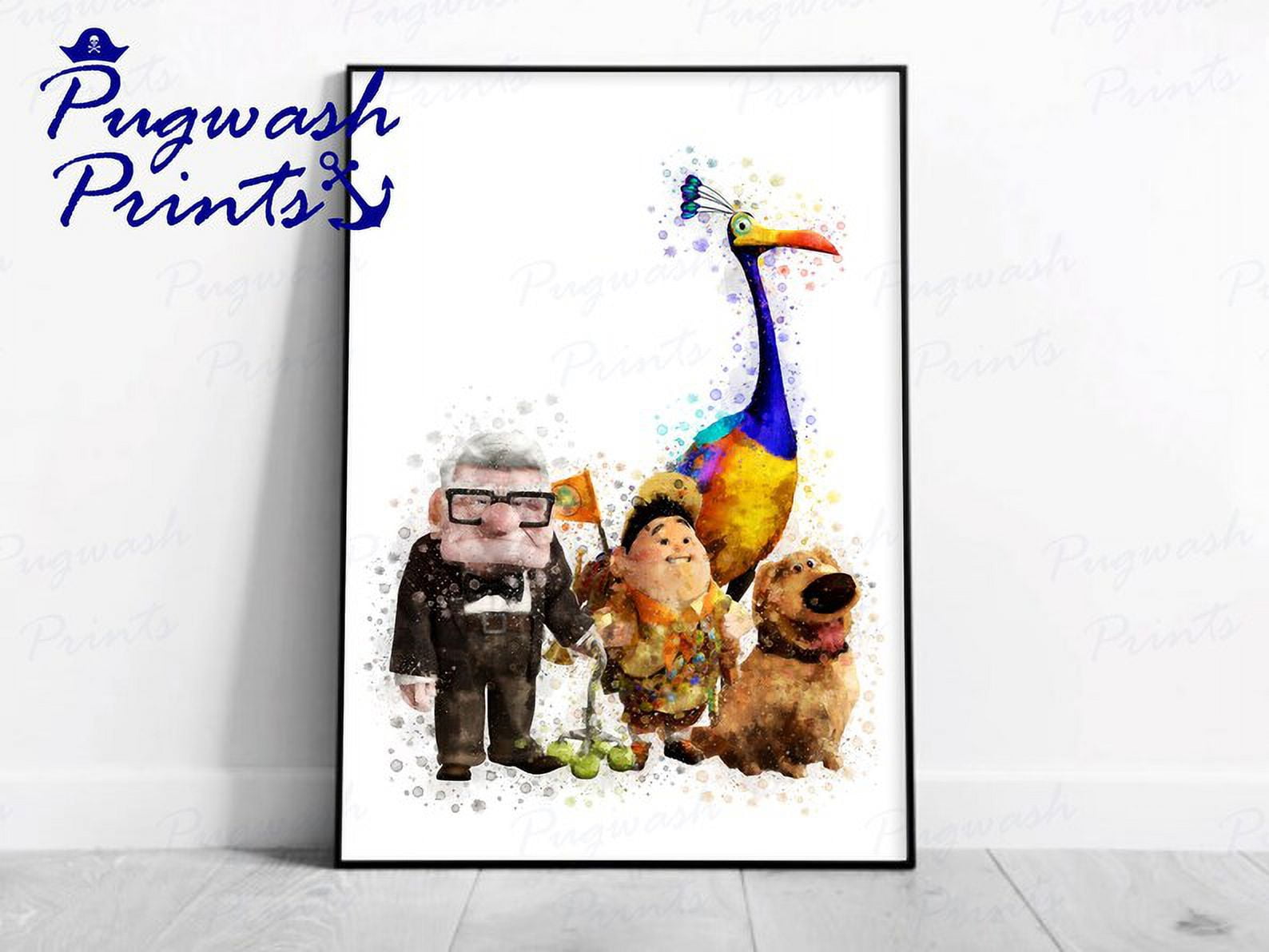 POSTER Disney Pixar, Up 'CARL, RUSSELL, DUG, KEViN' Character Print Watercolour Splash Art, Kids ...