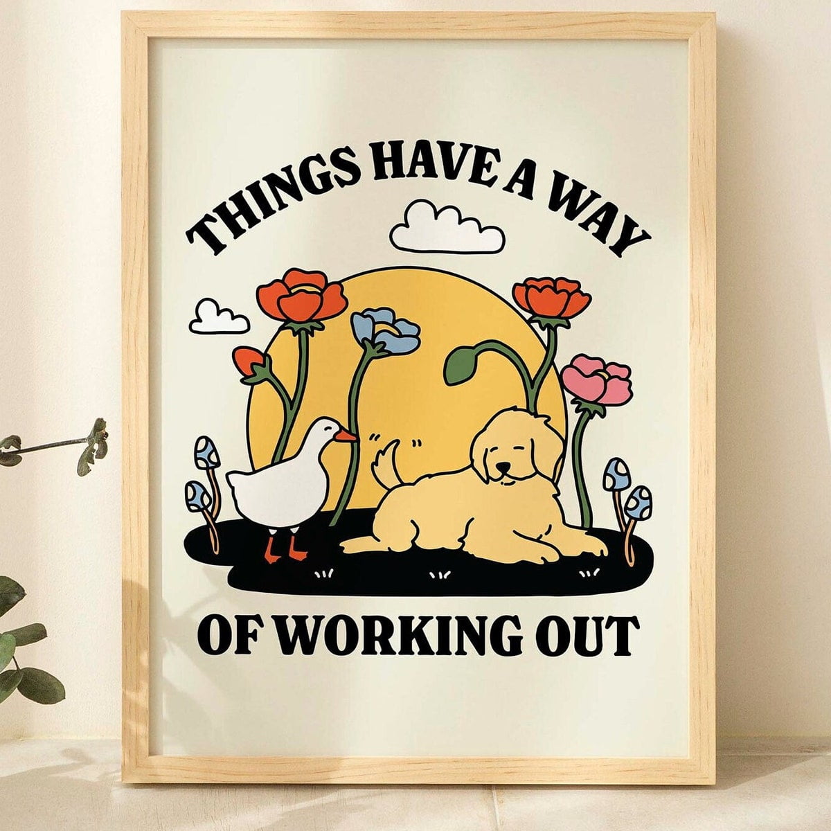 Poster Dog And Goose Home Print, Retro Positivity Poster, Positive ...