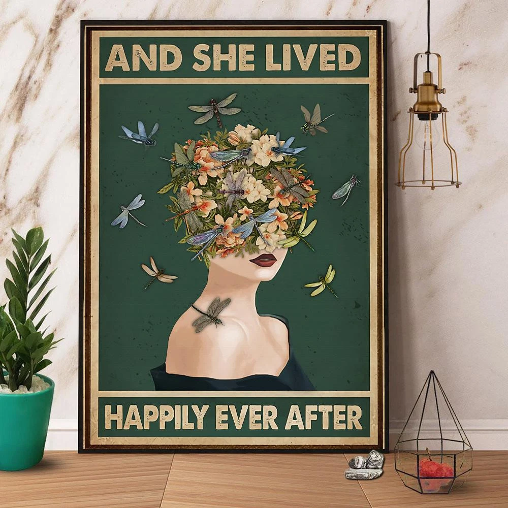 Poster Dragonfly Lady And She Lived Happily Ever After Retro Green ...