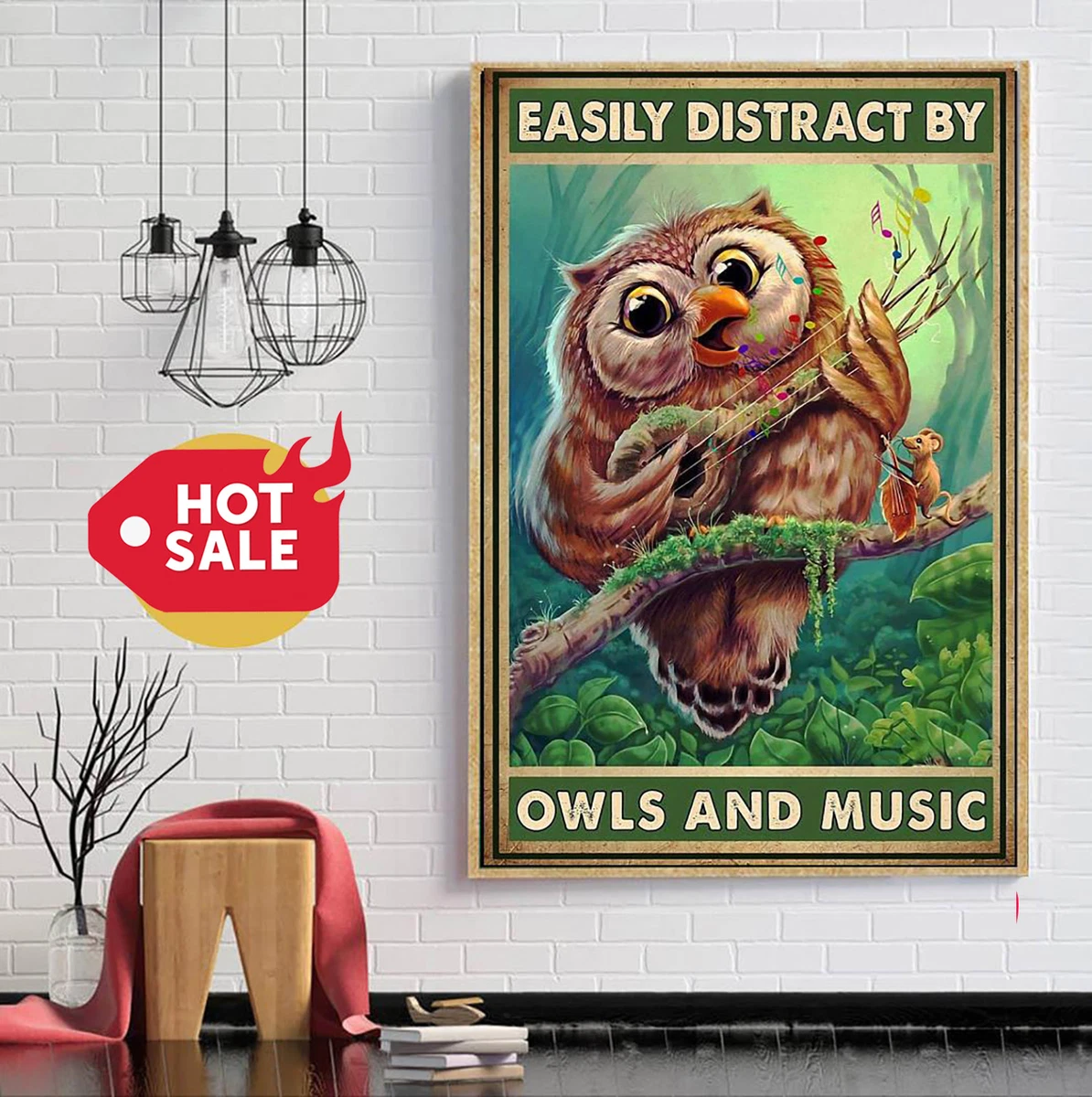 Poster Easily Distracted By Owls And Music Wall Art, Unframed Prints ...