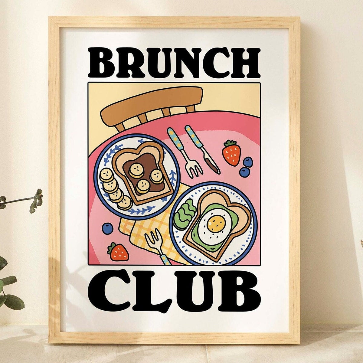 Poster Eclectic Pink Kitchen Print, Brunch Club Cafe Poster, Pancake ...