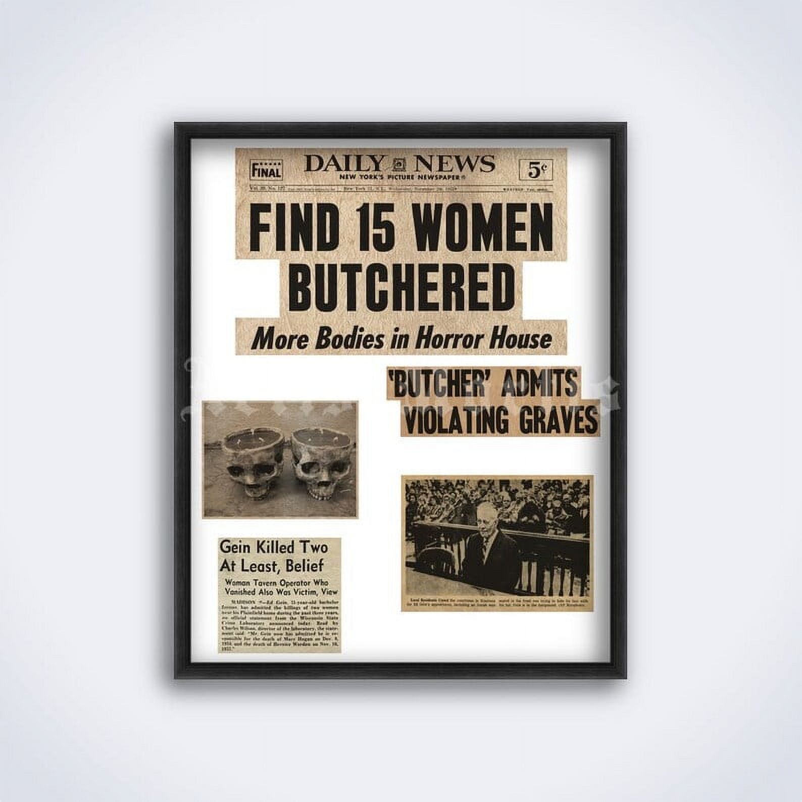 Poster Ed Gein - Butcher of Plainfield Newspaper clippings Set3 ...