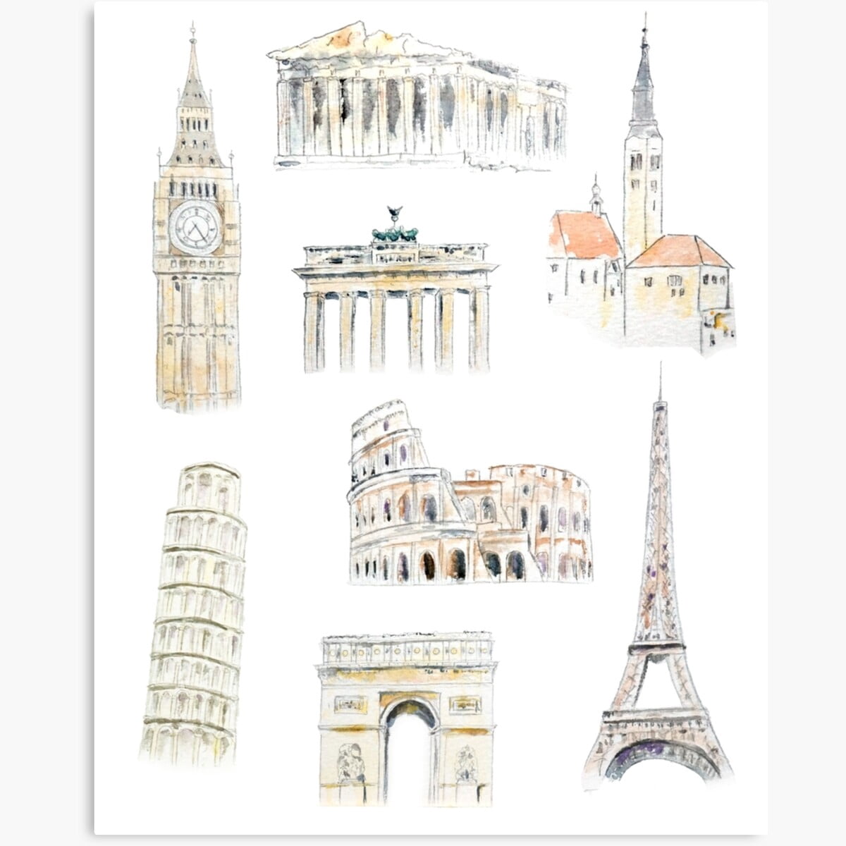 Poster Europe Landmarks Illustration Poster No Framed, 12x18 - Walmart.com