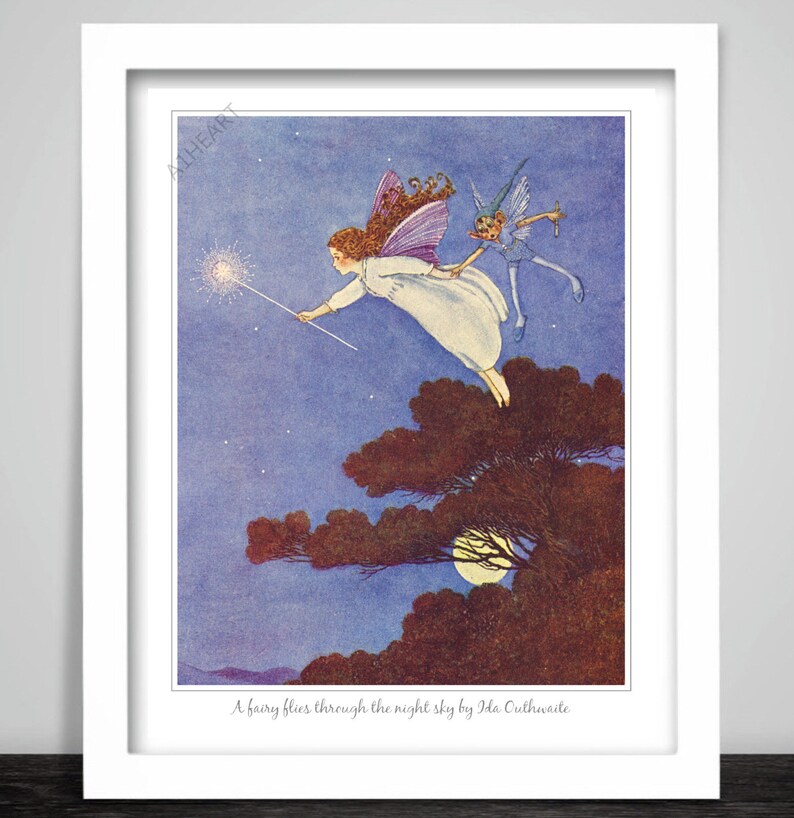 Poster Fairy flies in the night sky by Ida Outhwaite Poster print. Cute ...