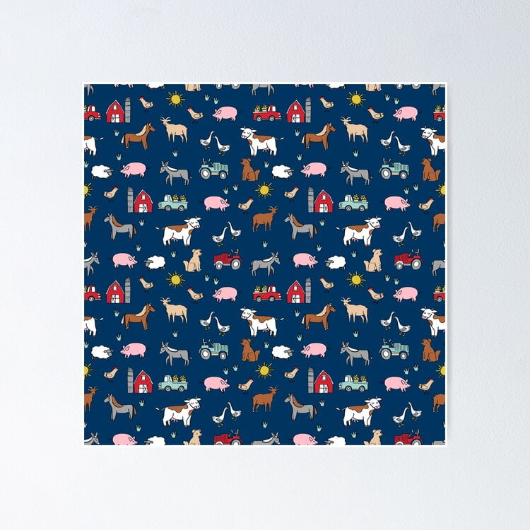 Poster Farm Animals Nature Sanctuary Cow Pig Goats Chickens Kids Gender ...