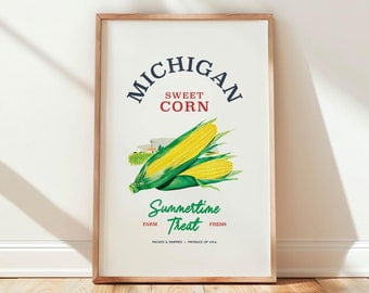 Poster Farmhouse Corn Retro Kitchen Art Decor Michigan Sweet Corn ...