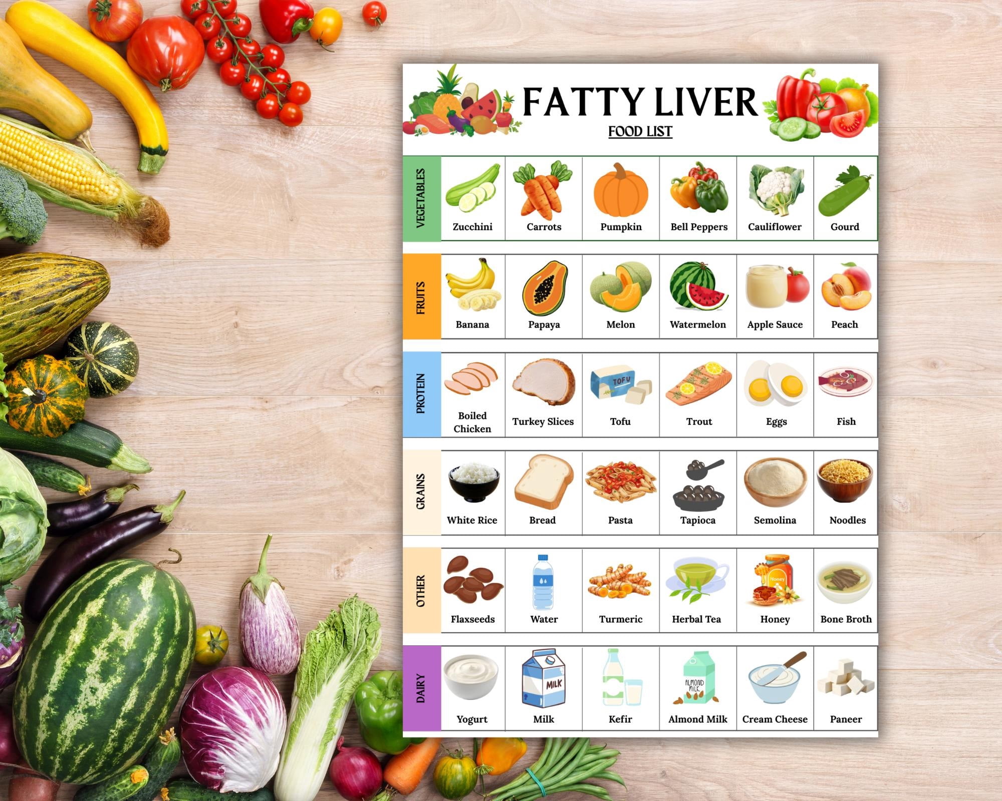 Poster Of Fatty Liver Food List, Low-fat Food Chart Poster, Fatty Liver ...