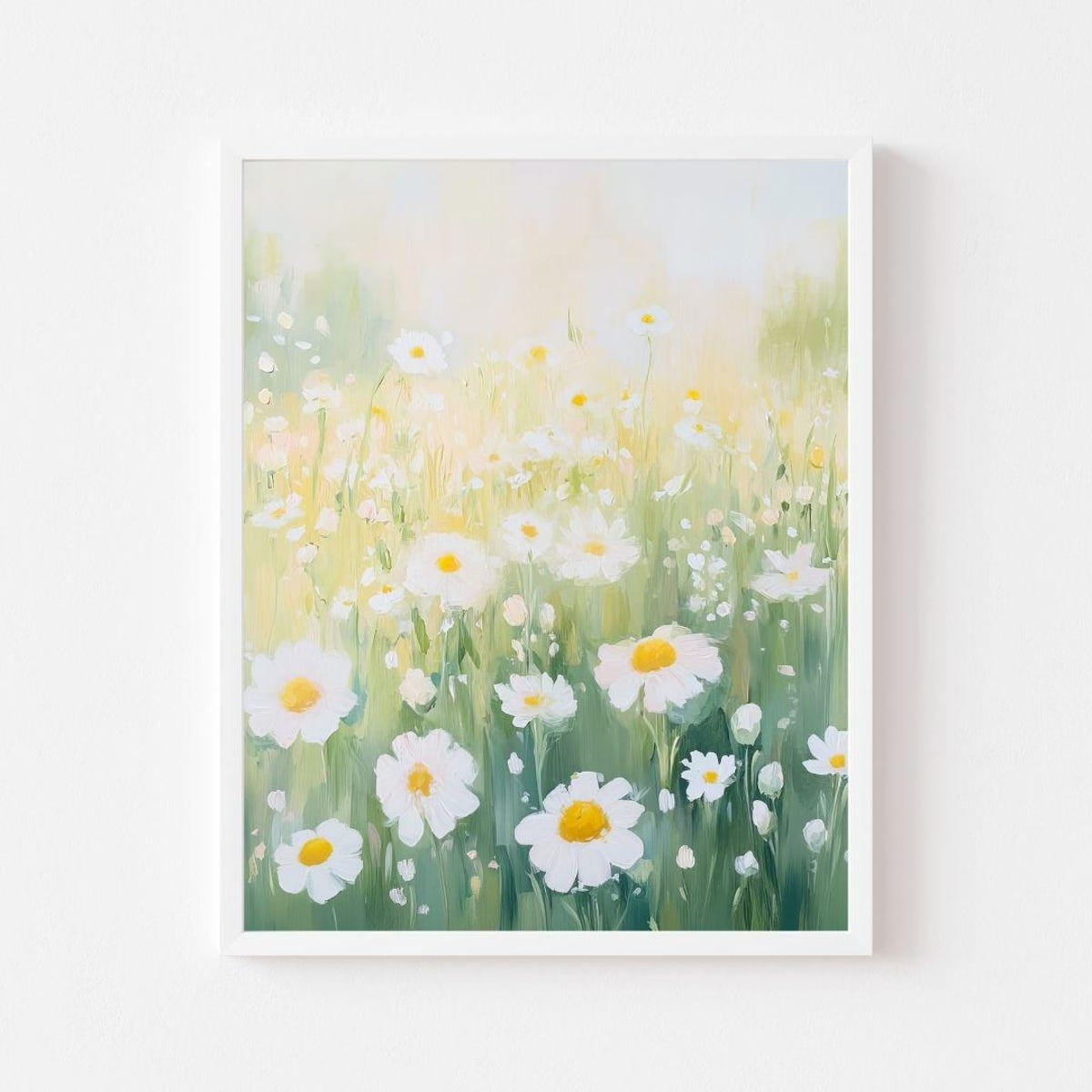 Poster Field Of Daisies Painting | Pastel Spring Daisy Meadow Wall Art ...