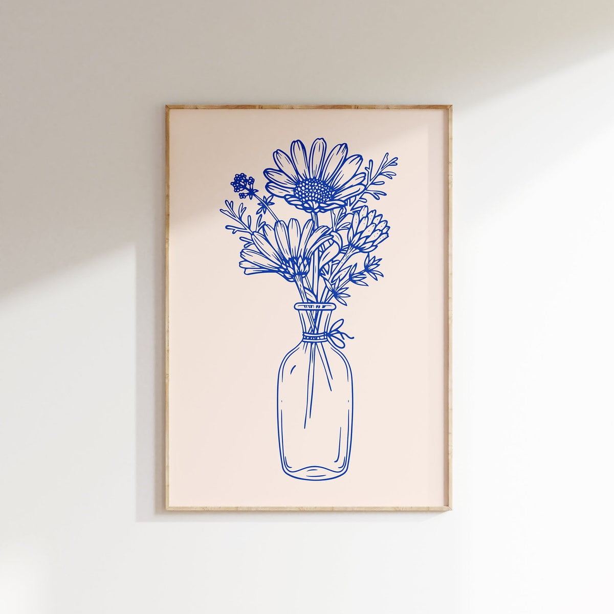 Poster Fine Line Flower Art, Blue Floral Bouquet, Trendy Printable Art ...