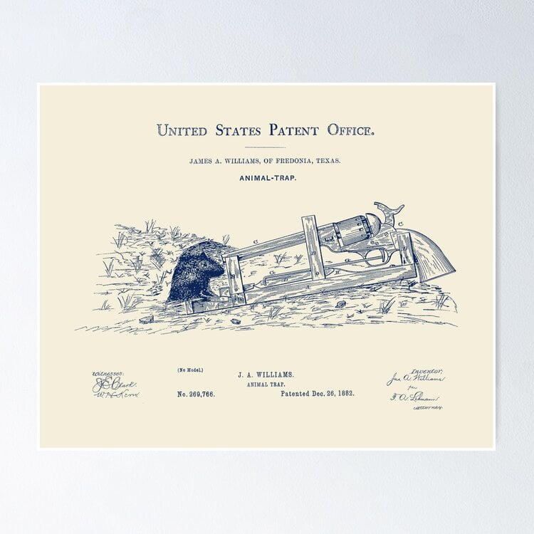 Poster Firearm Mousetrap Design Patent - James A. Williams 1882 - No ...