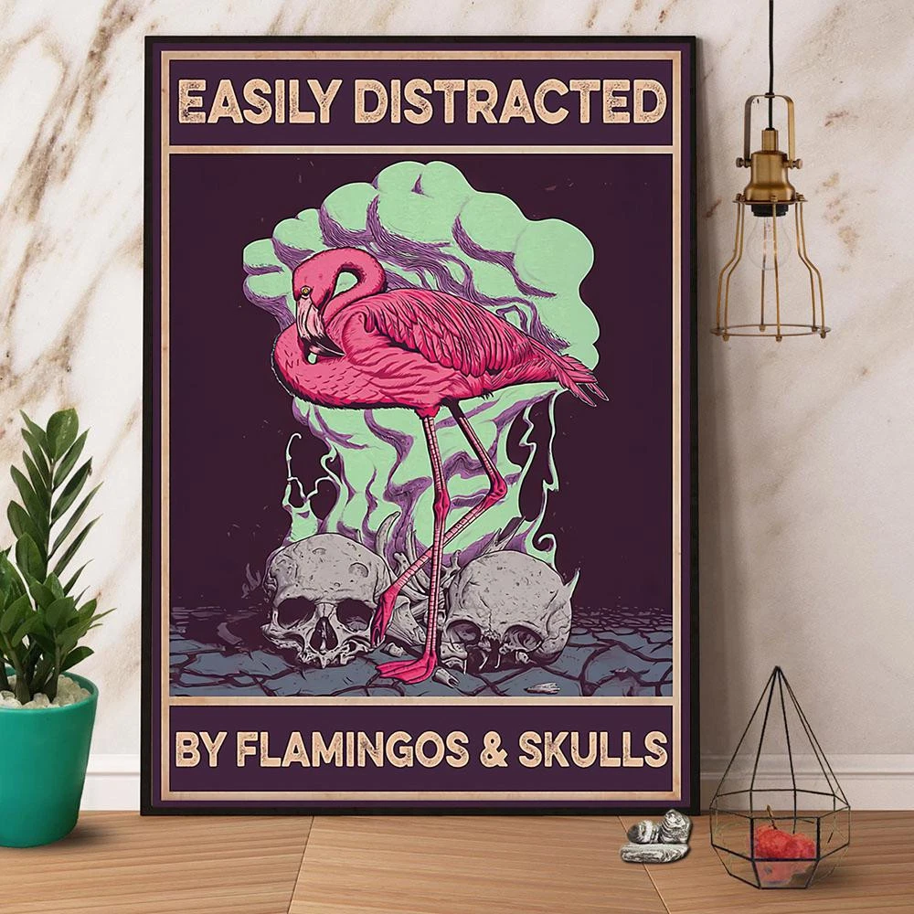 Poster Flamingo Easilyistracted By Flamingos And Skulls - UNFRAMED ...