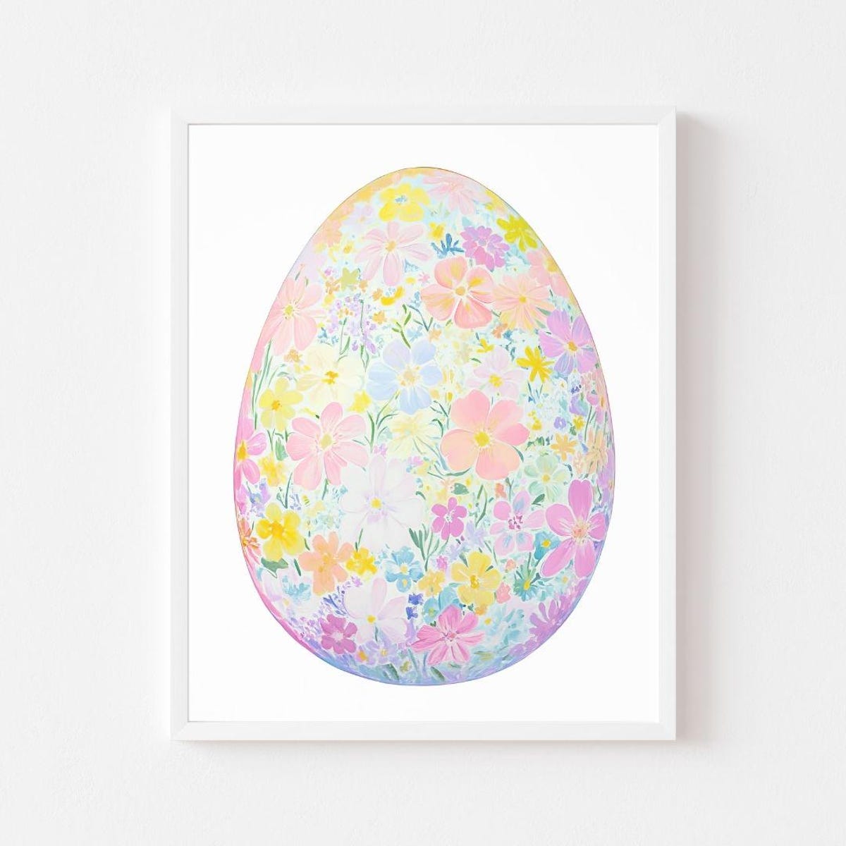 Poster Floral Egg Silhouette Painting | Ditsy Flowers Easter Wall Art ...