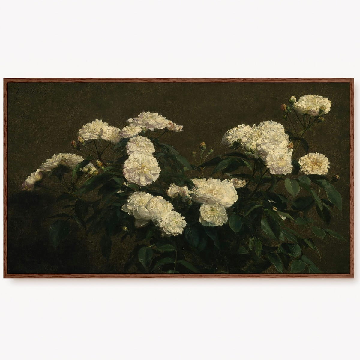 Poster Flower Painting Frame Tv Art, Antique White Roses Still Life ...