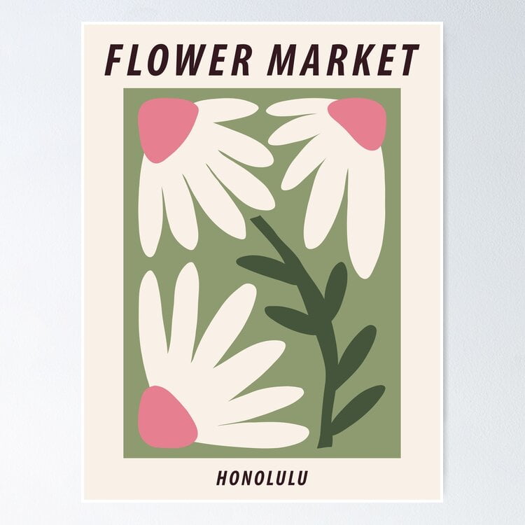 Poster Flower market, Honolulu, Cute green art print, Exhibition ...