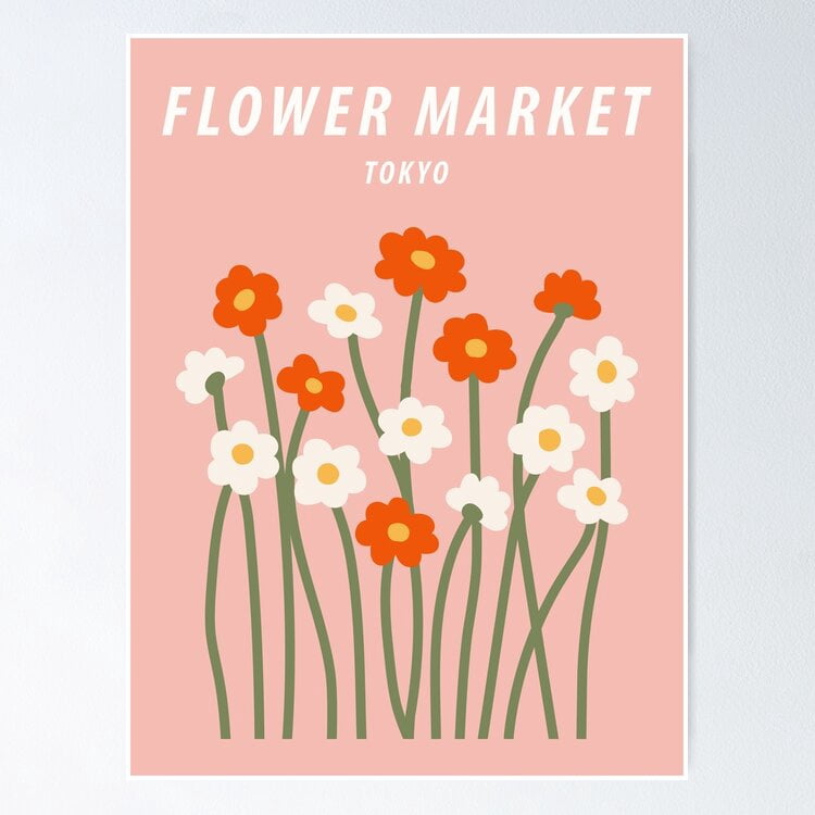 Poster Flower market, Tokyo, Chamomile, Daisy art print, Cute pink ...
