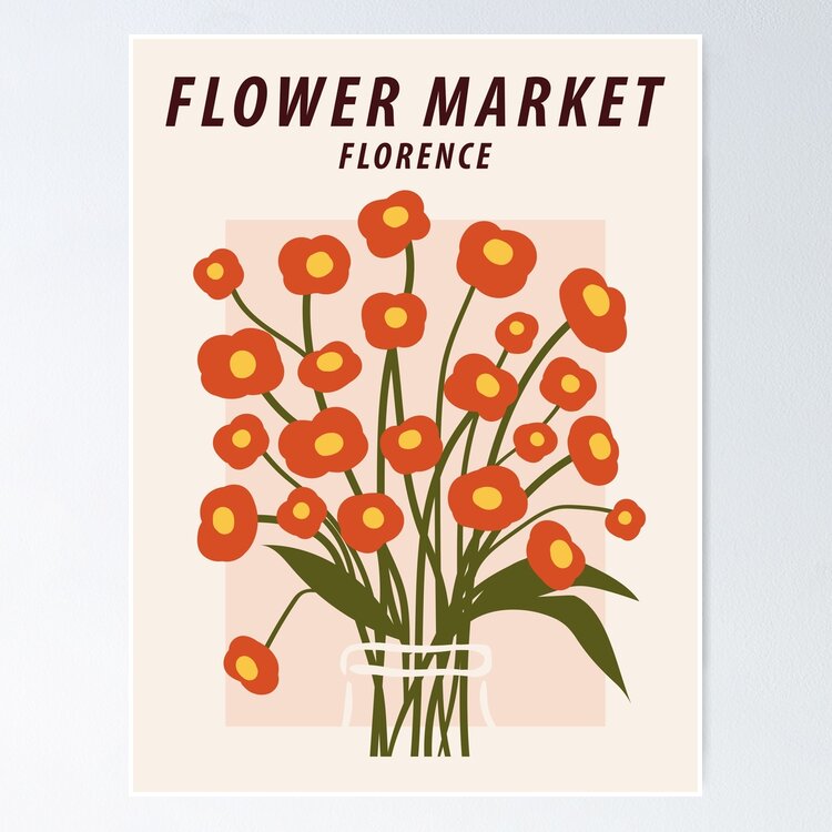 Poster Flower market print, Florence,aesthetic, Cute red flowers ...