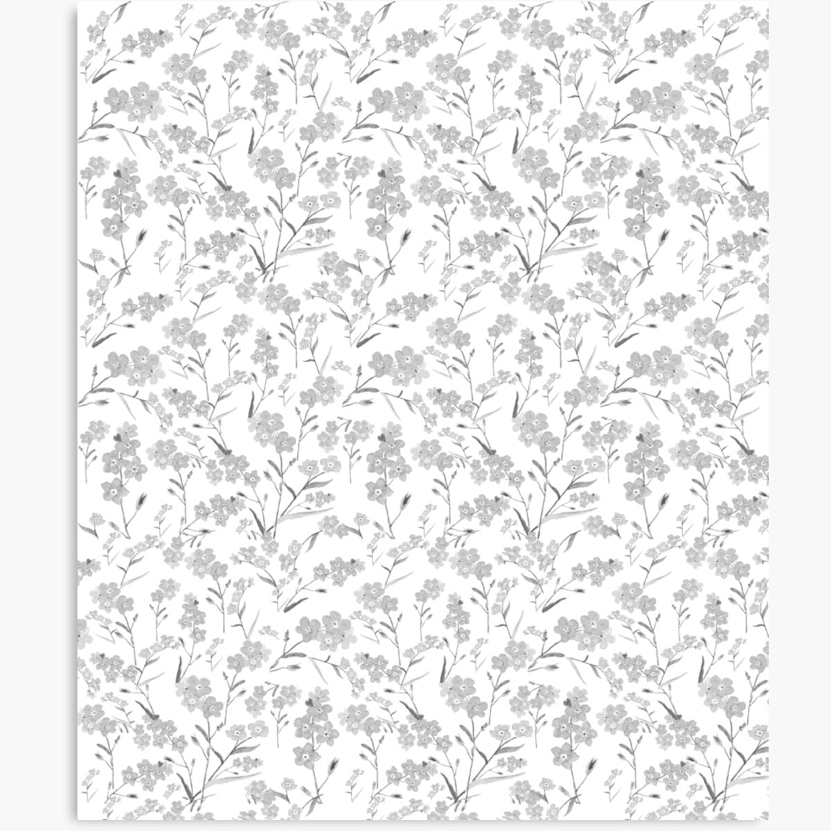 Poster Forget Me Not Pattern Black And White Poster No Framed, 8x12 ...