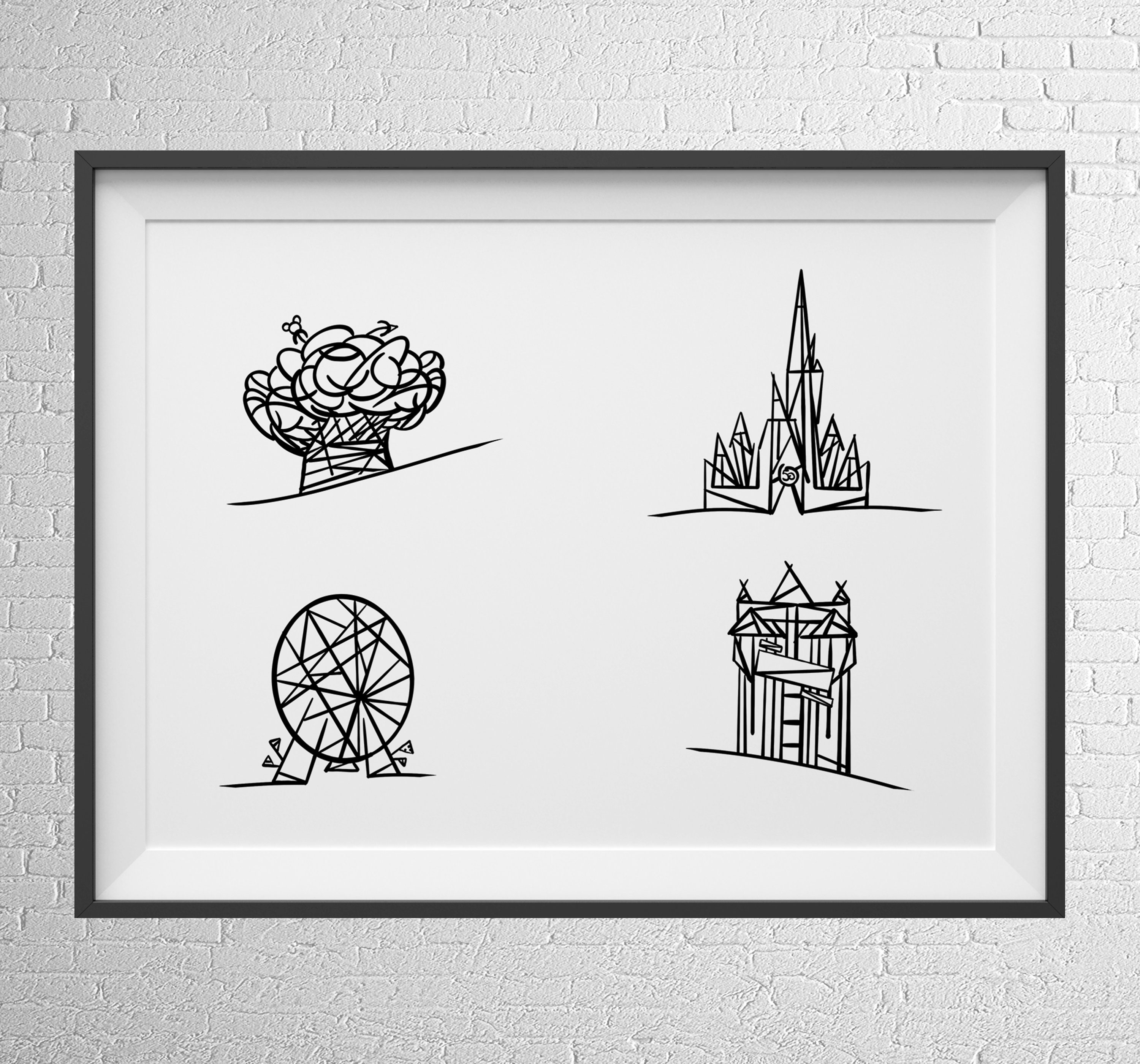 Poster Four Parks, Line Art Disney Print, Disney Poster , Disney ...