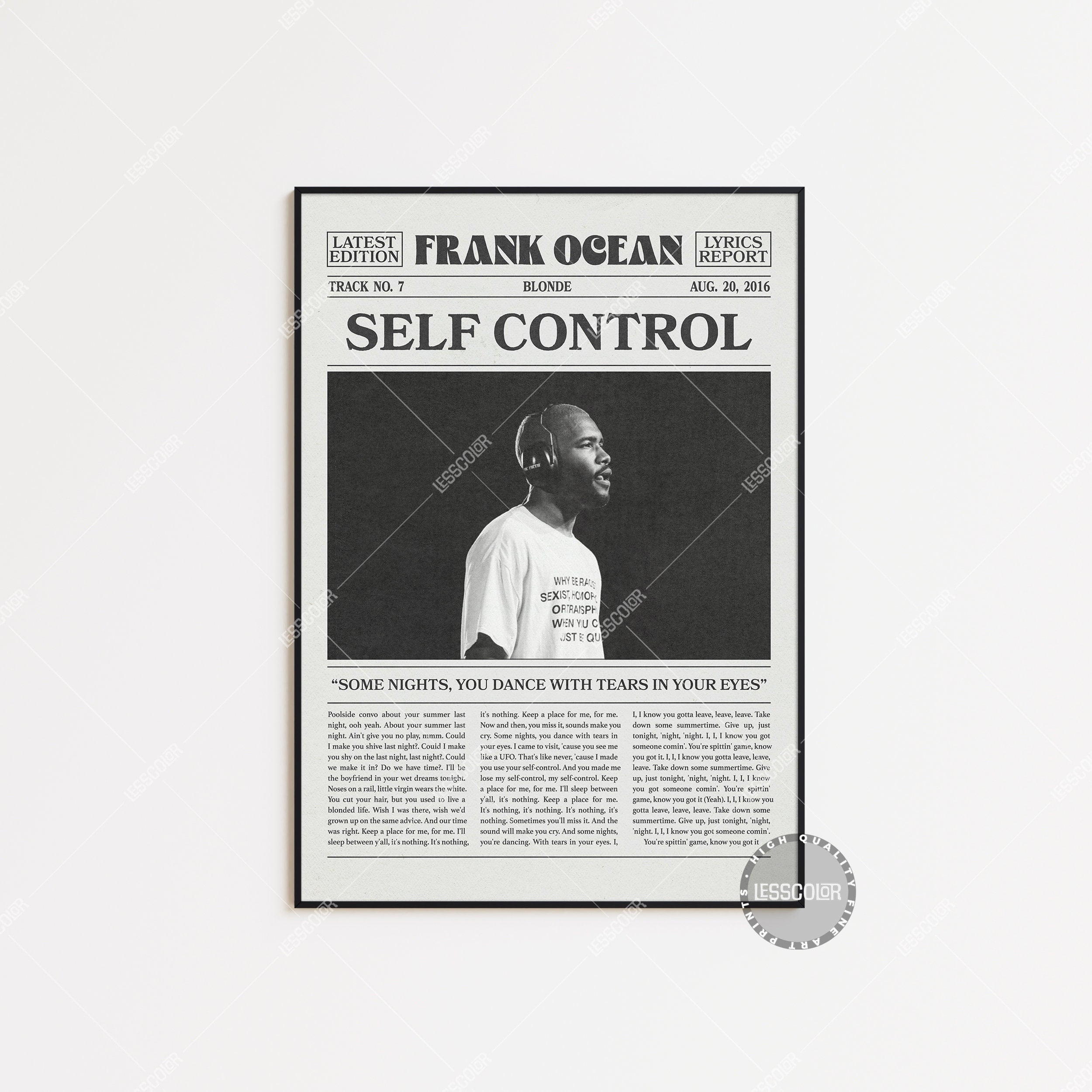 Poster Frank Ocean Retro Newspaper Print, Self Control Poster , Self ...