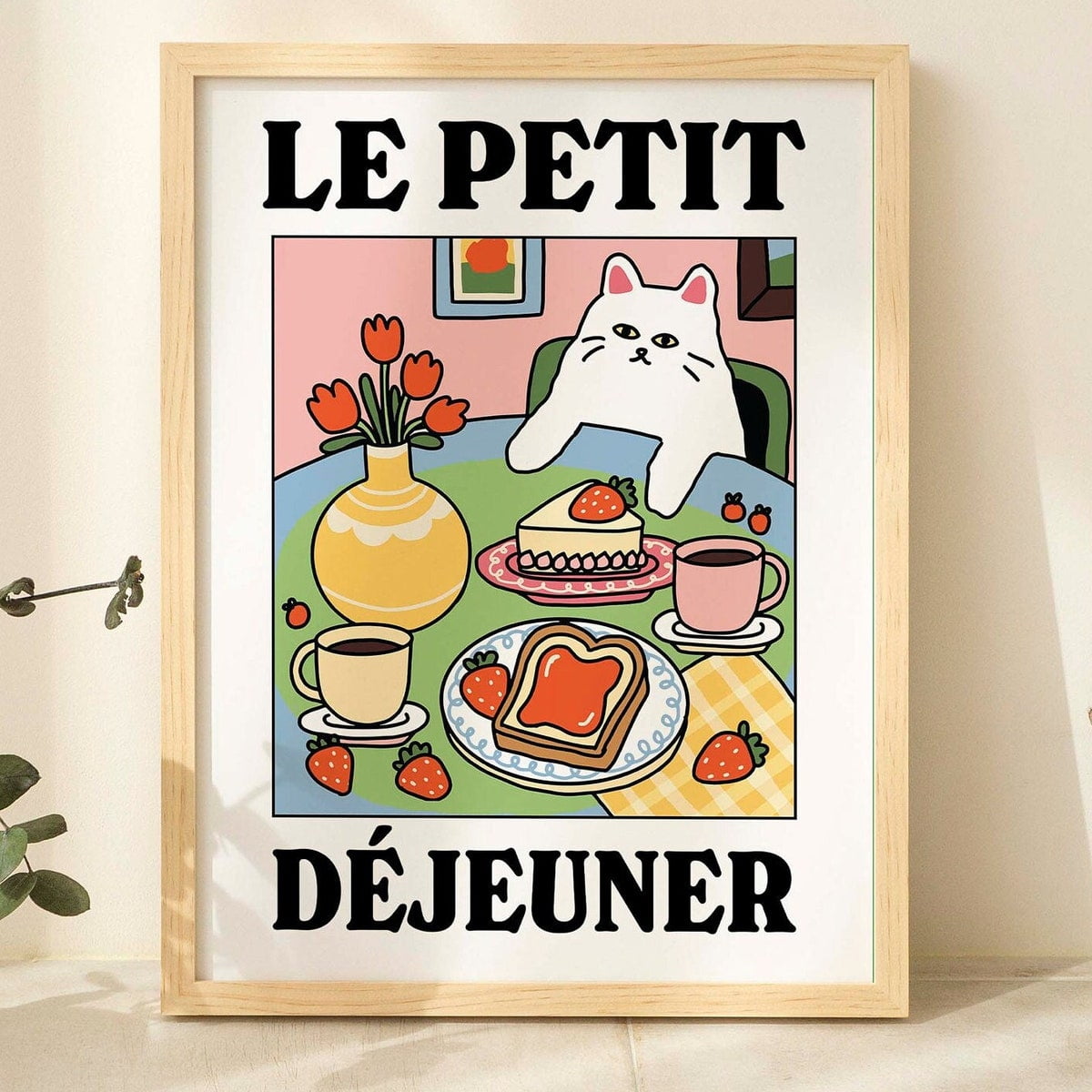 Poster French Cafe Cat Print, Retro Drink Poster, Bistro Coffee Cake ...