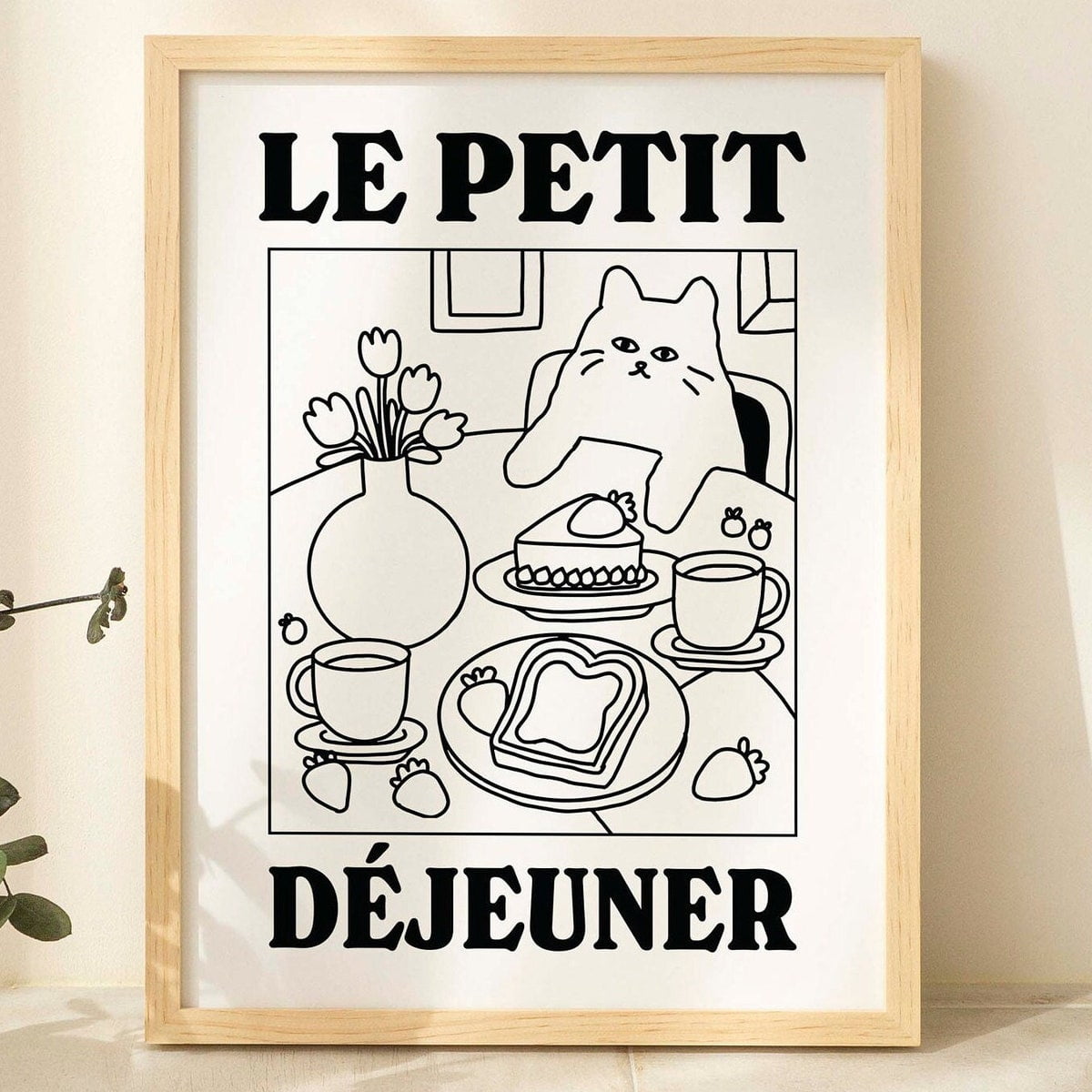 Poster French Cafe Cat Print, Retro Drink Poster, Bistro Coffee Cake Posters, Le Petit Dejeuner ...