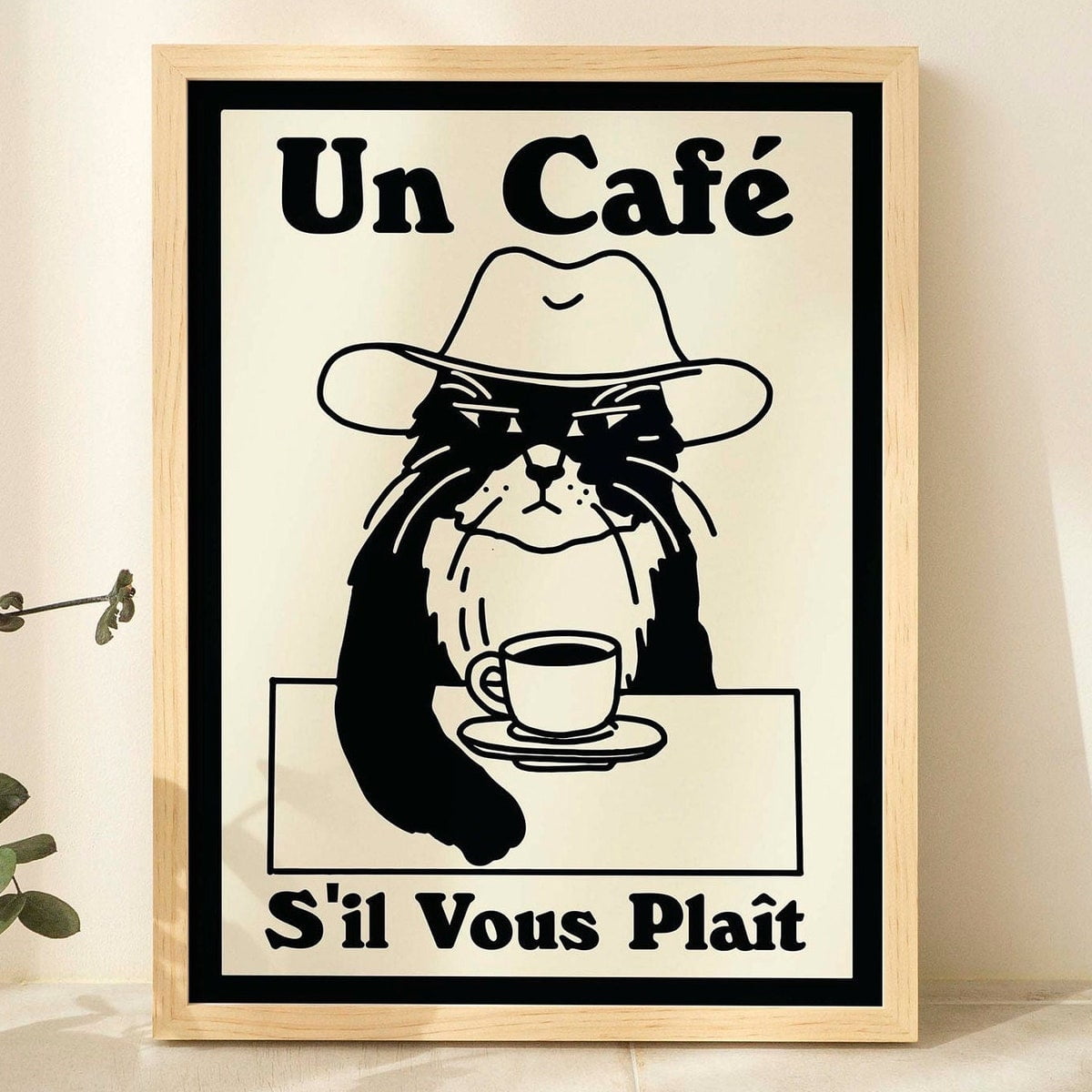 Poster French Cafe Cat Print, Retro Drink Poster, Cowboy Cat Coffee ...