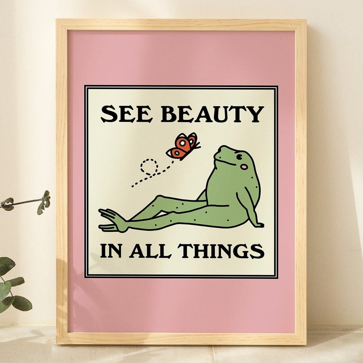 Poster Frog And Butterfly Wall Print, Cute Pink Wall Art , A3 A4 A2 ...