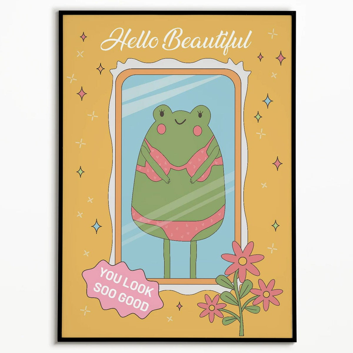 Poster Frog Self Love Wall Poster, Hello Beautiful Quote, Pink Retro ...