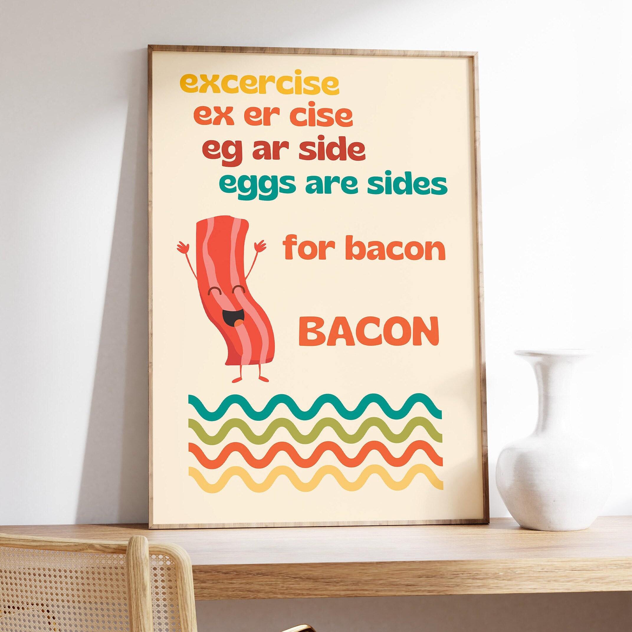 Poster Funnie Art Print Bacon Eggs, Artful Wall Decor, Funny Decorating ...