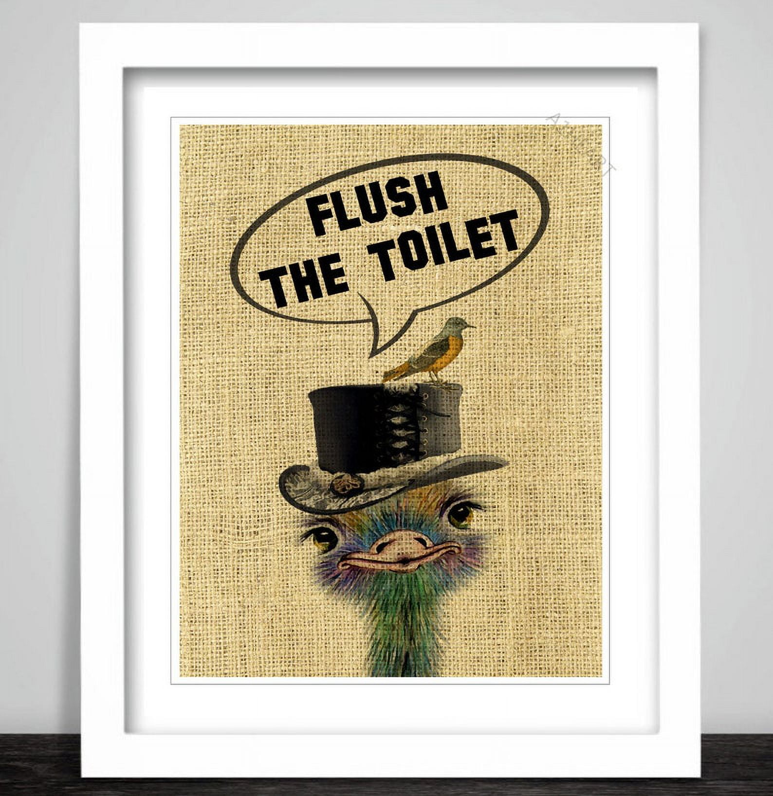 Poster Funny Bathroom Toilet Loo Sign Print. Steampunk Emu With Hat ...