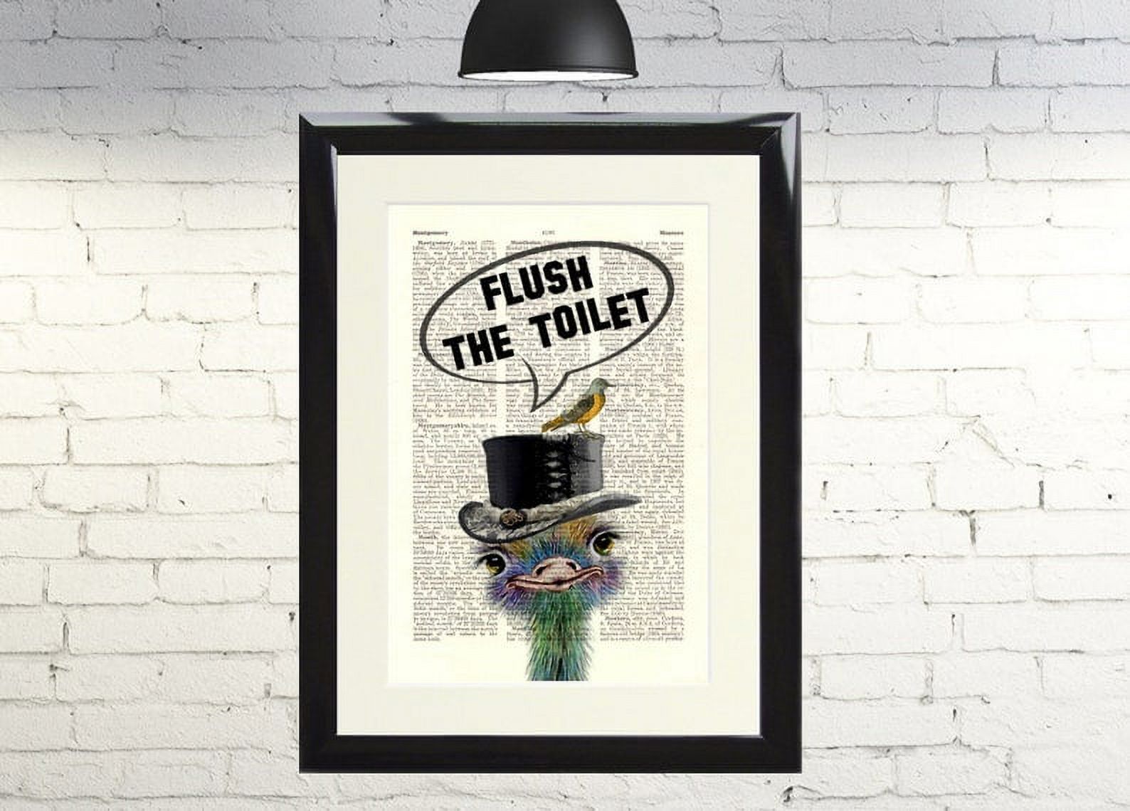 Poster Funny Bathroom Toilet Loo Sign Steampunk Hat Emu Bird Flush the ...