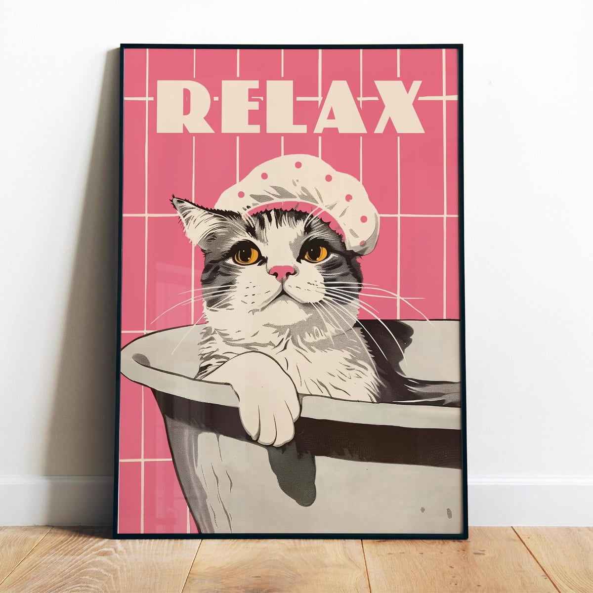 Poster Funny Cat Print Bathroom Wall Art Printable Animal In Bathtub ...