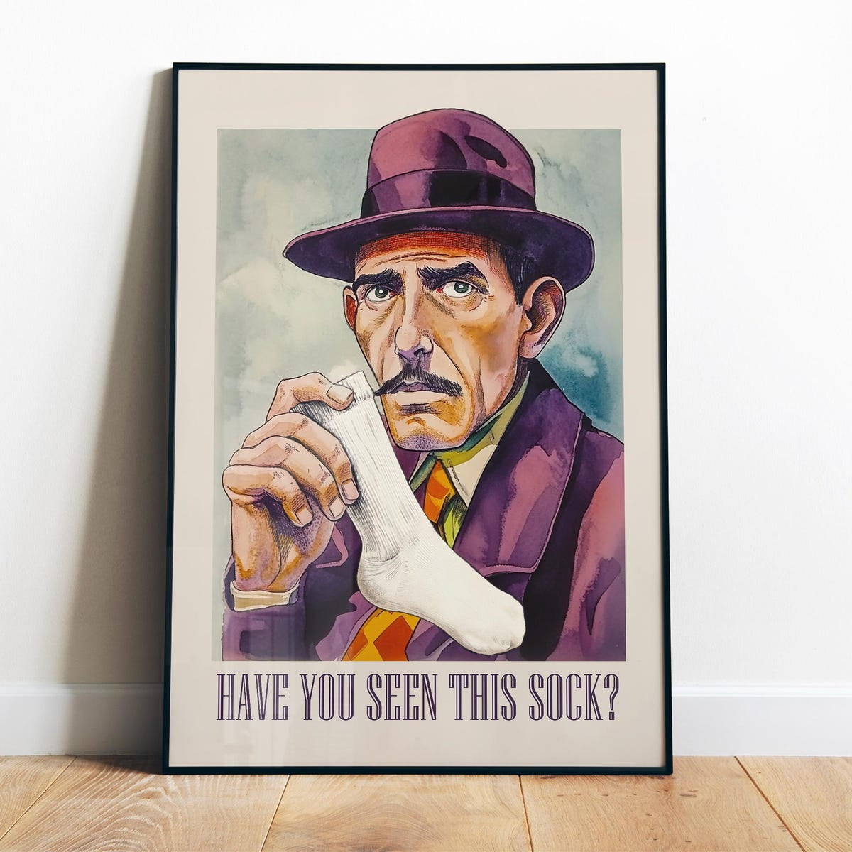 Poster Funny Lost Sock Print Retro Laundry Poster Printable Witty ...