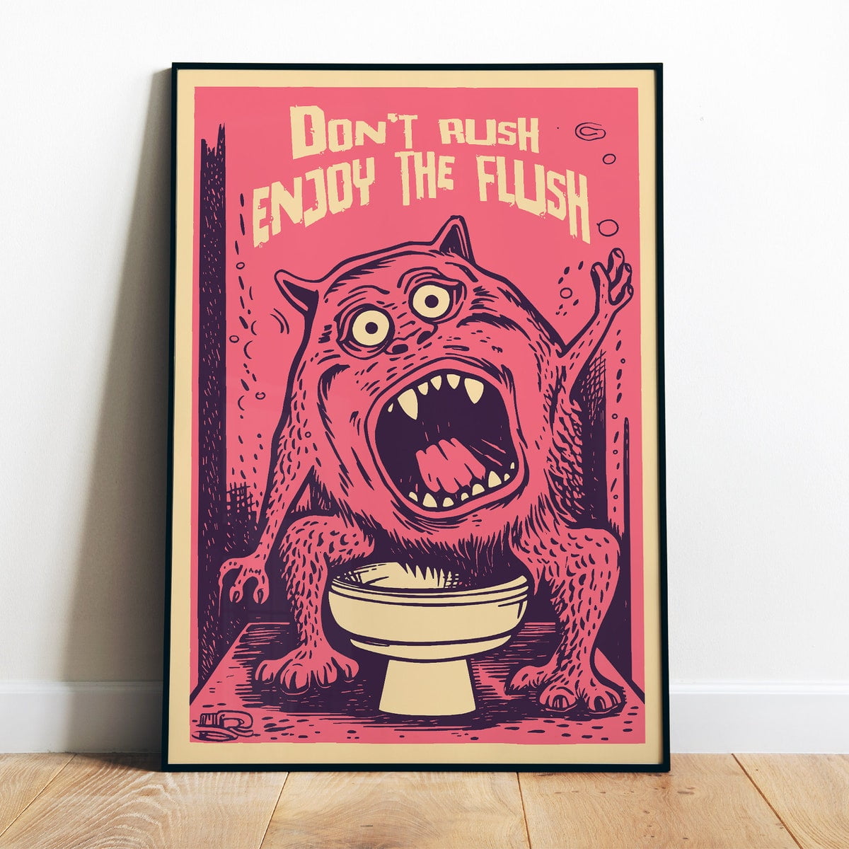 Poster Funny Toilet Poster Monster On The Toilet Print Restroom Art ...