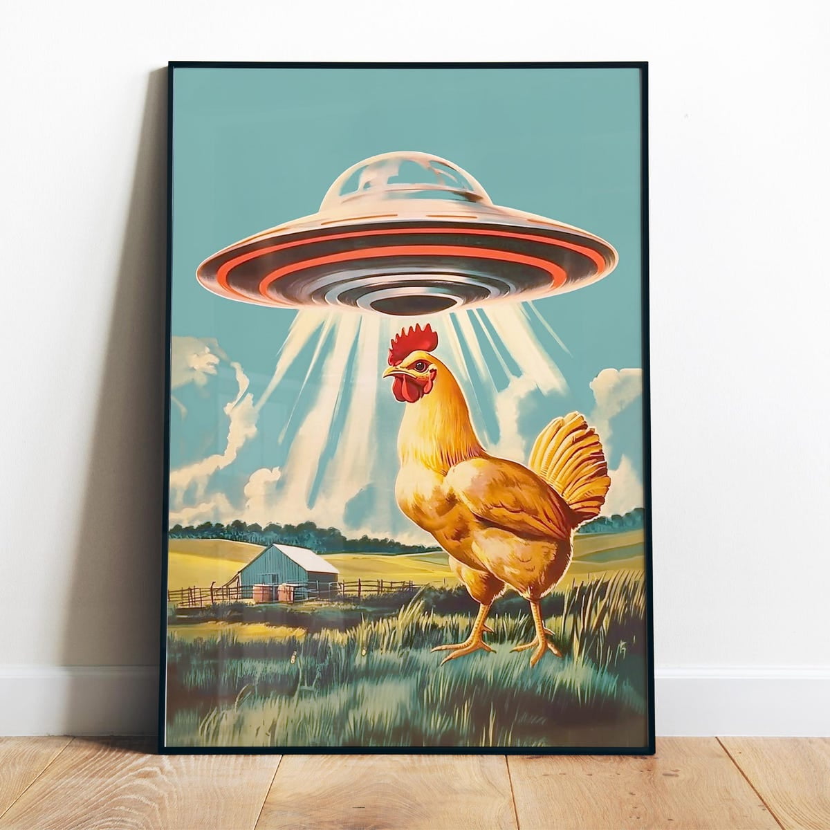 Poster Funny Ufo Art Printable Alien Zone Decor Chicken Digital Print ...