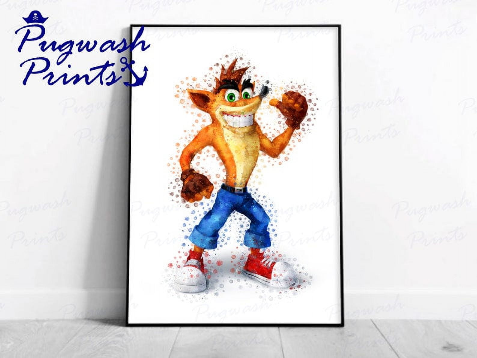 Poster Gaming Print 'CRASH BANDICOOT' Watercolour Splash Art, Gaming ...