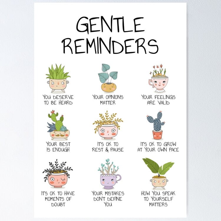 Poster Gentle Reminders Positive Affirmations Mental Health Wellbeing ...