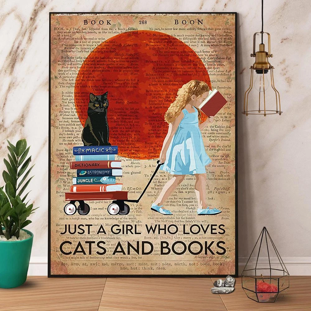 Poster Girl & Cat Book Just A Girl Who Loves Cats And Books Paper No ...