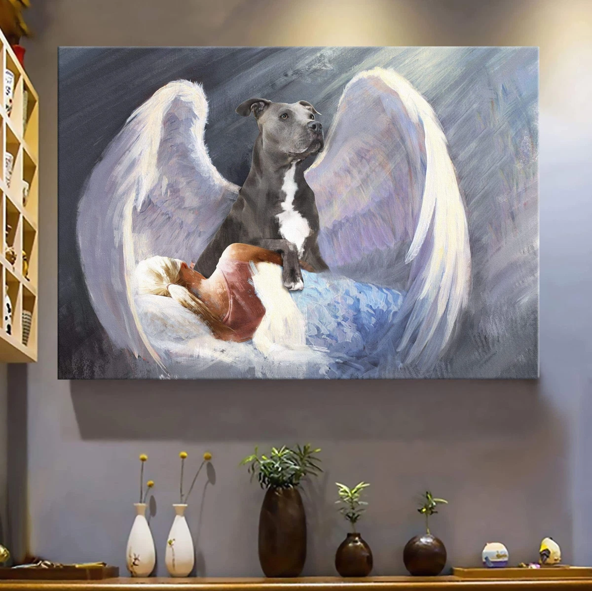 Poster Girl And Pit Bull With Beautiful Wings Pit Bull Landscapeprin ...