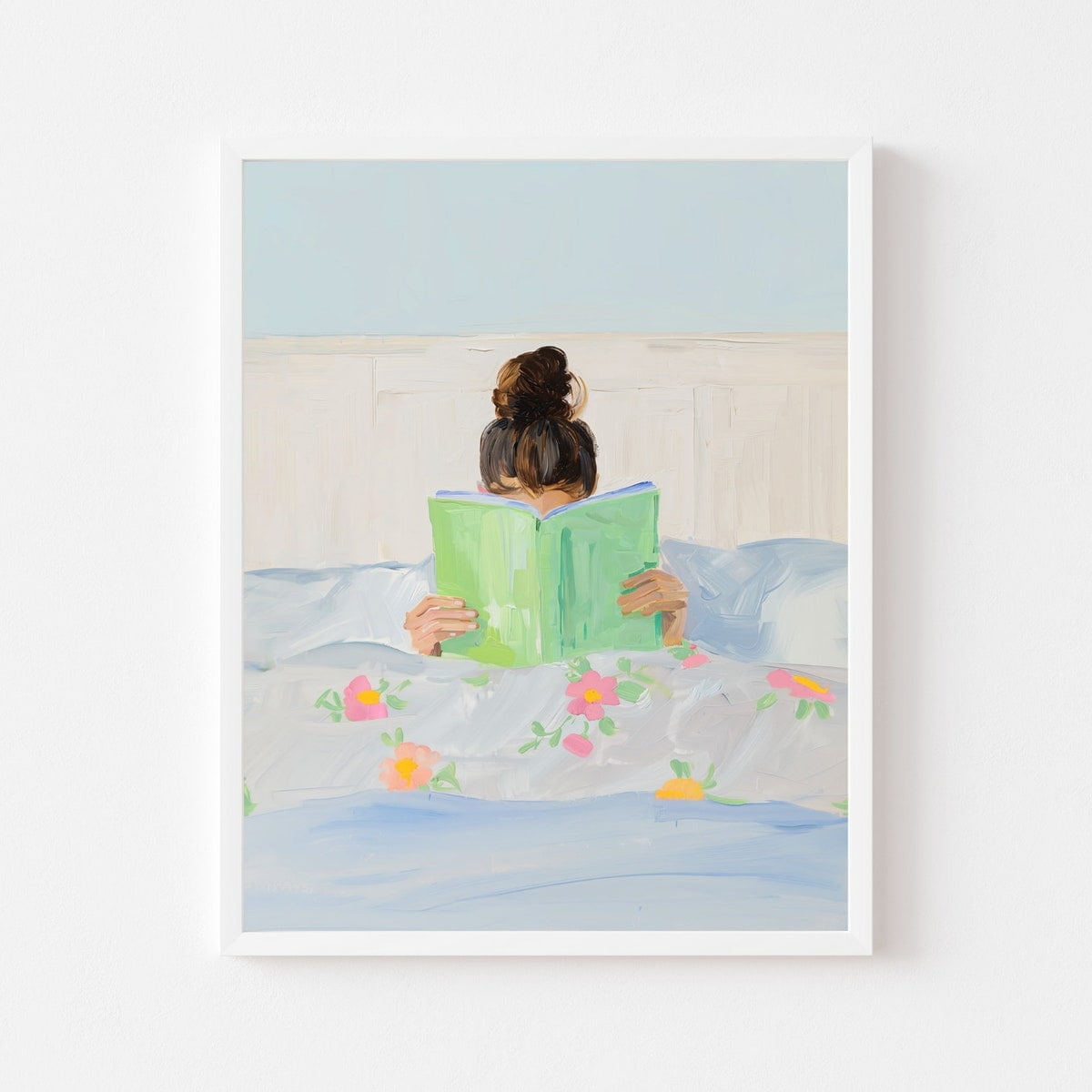 Poster Girl Reading In Bed Painting | Colorful Book Lover Wall Art ...