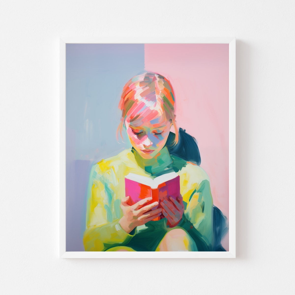 Poster Girl Reading Painting | Book Nook Art Print | Colorful Blonde ...