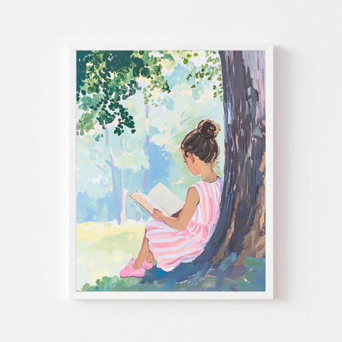 Poster Girl Reading Under Tree Painting | Girl'S Room Book Nook Wall ...