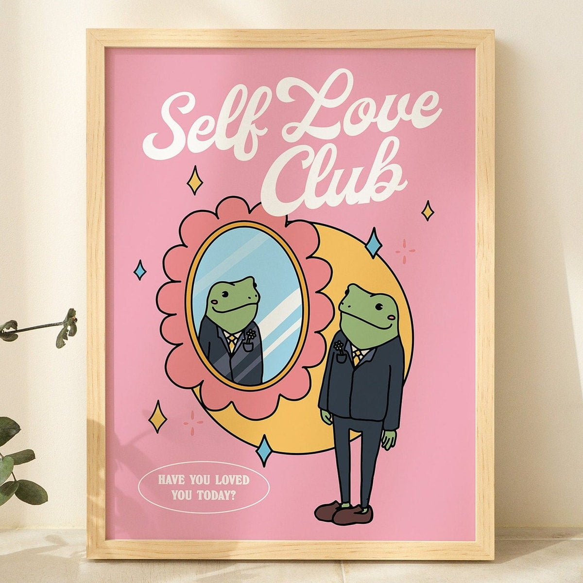 Poster Girly Frog Self Care Wall Print, Positivity Self Love Club, Pink ...