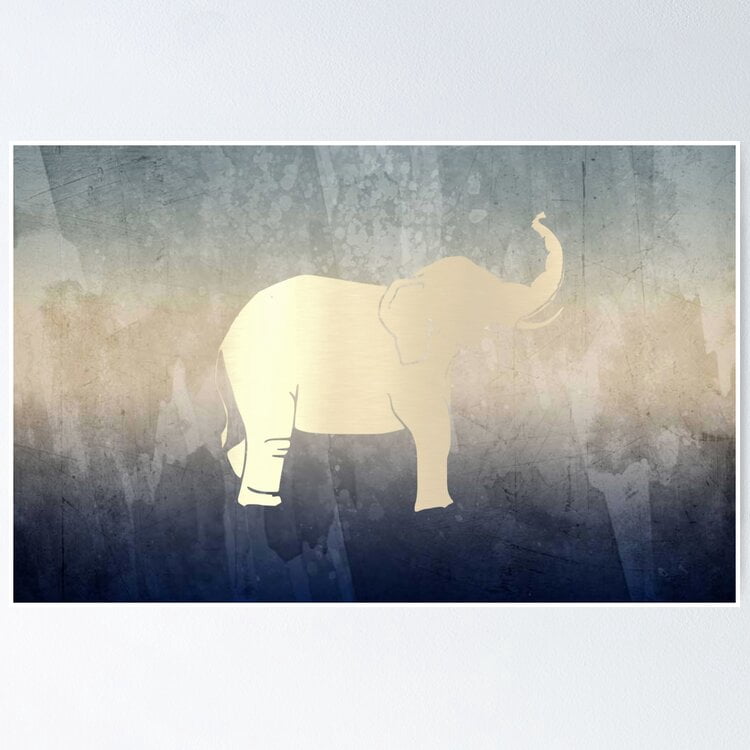 Poster Gold Elephant On Grey Watercolor Gradient Poster - No Framed ...