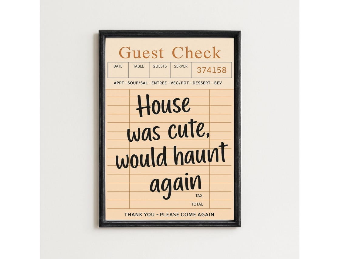 Poster: Guest Check, Would Haunt Again, Unframed Canvas Size 8x12 ...