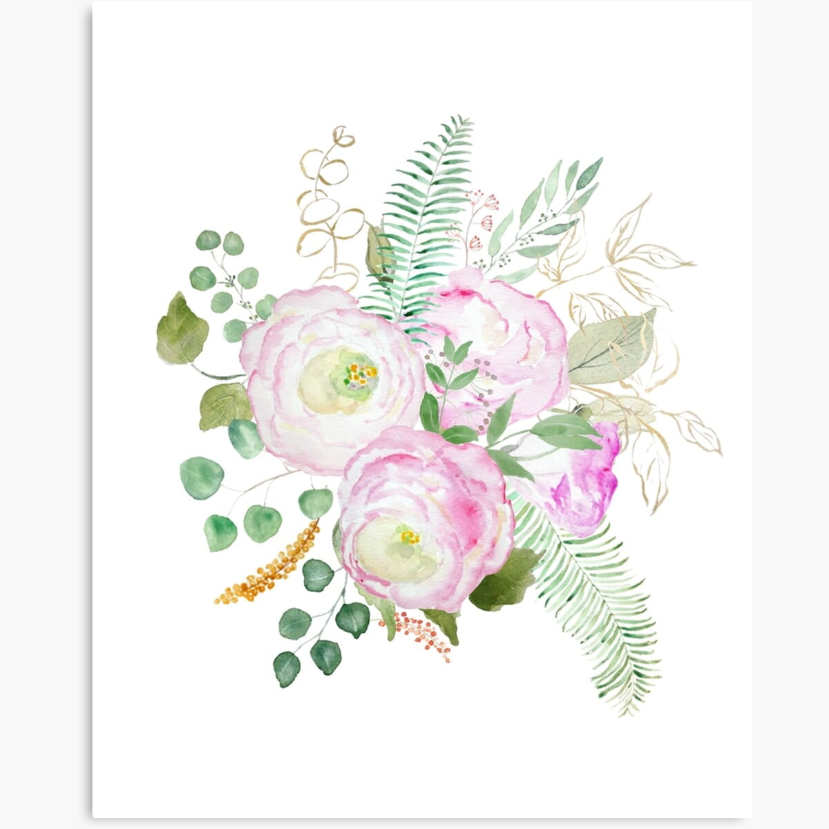 Poster Hand Painted Pink Eustoma Flowers Arrangement Watercolor ...