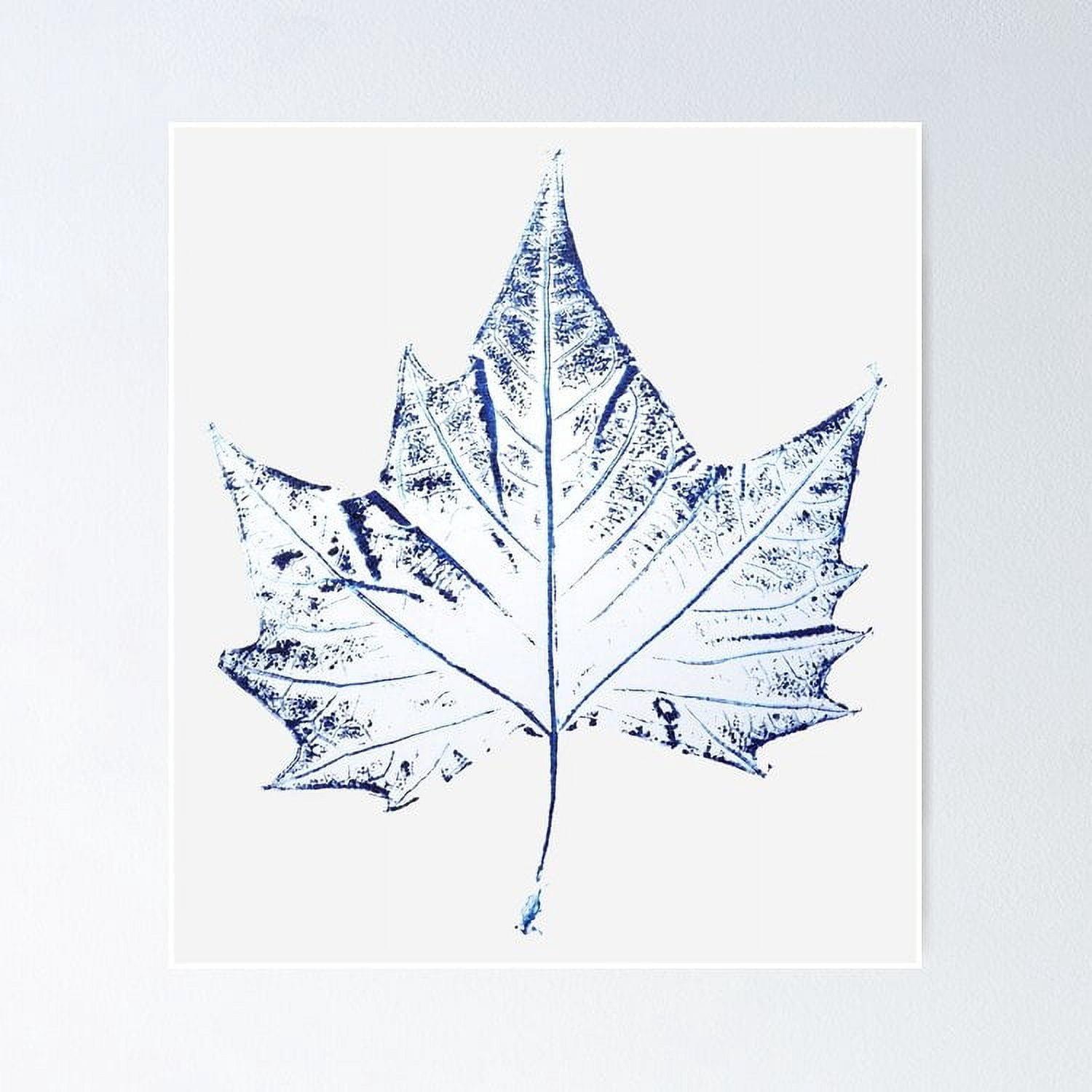 Poster Hand Printed Plant Print Navy Blue One Maple Leaf 2 Arts - No ...