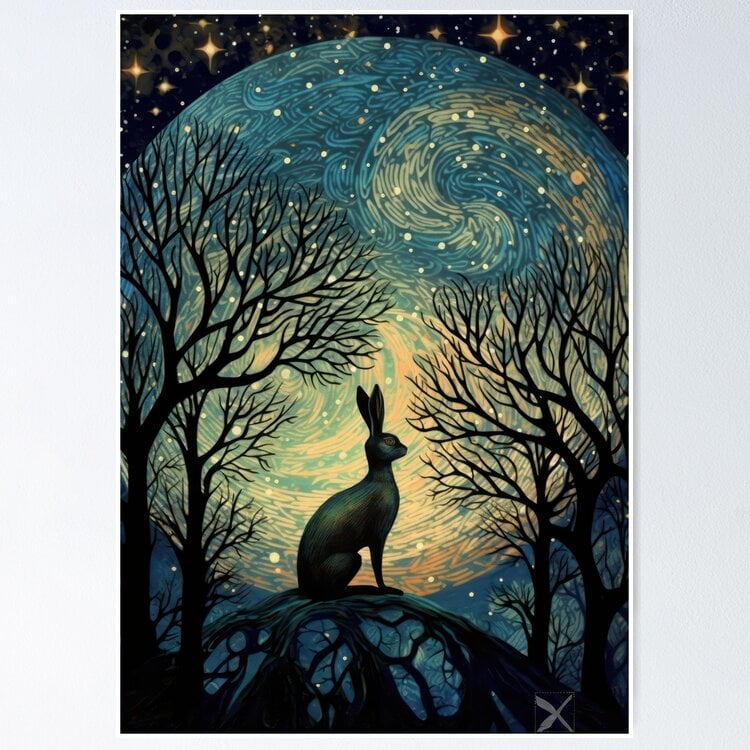 Poster Hare, Pagan Hare, Pagan Art, Moon, Animal, - No Framed, Vintage ...